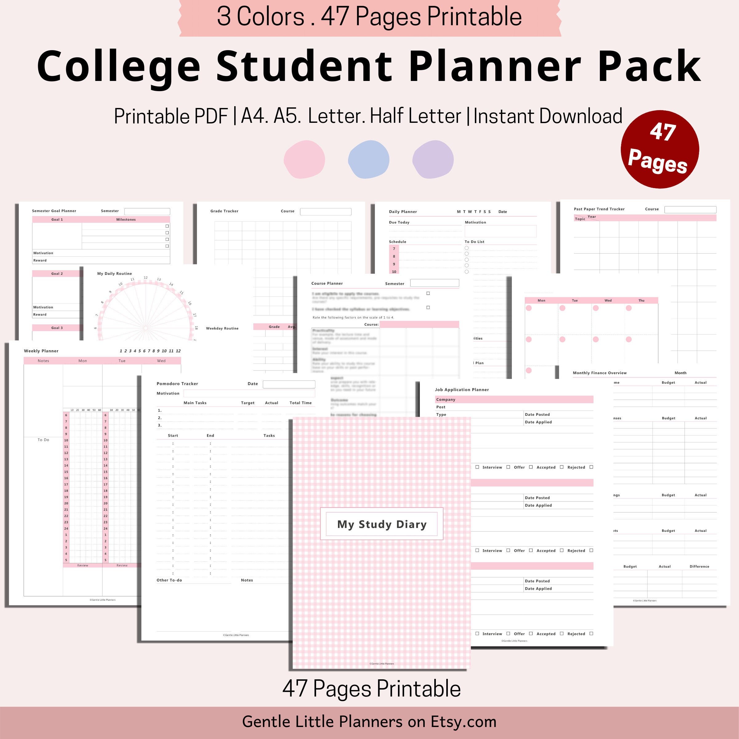 College Student Planner Printable, Study Planner, Academic Planner ...