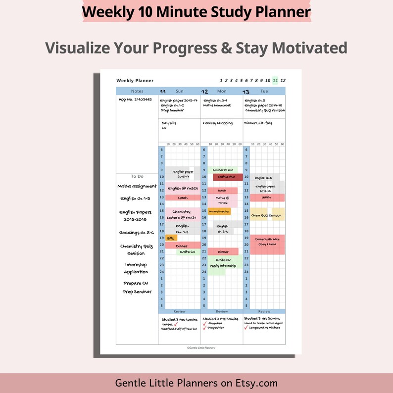Weekly 10 Minute Planner Printable, Student Study Planner, Undated ...