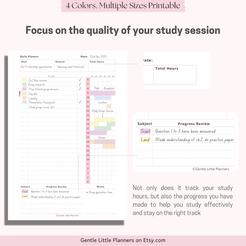 DAILY Study Planner Printable Exam Planner College Student Planner 10 ...