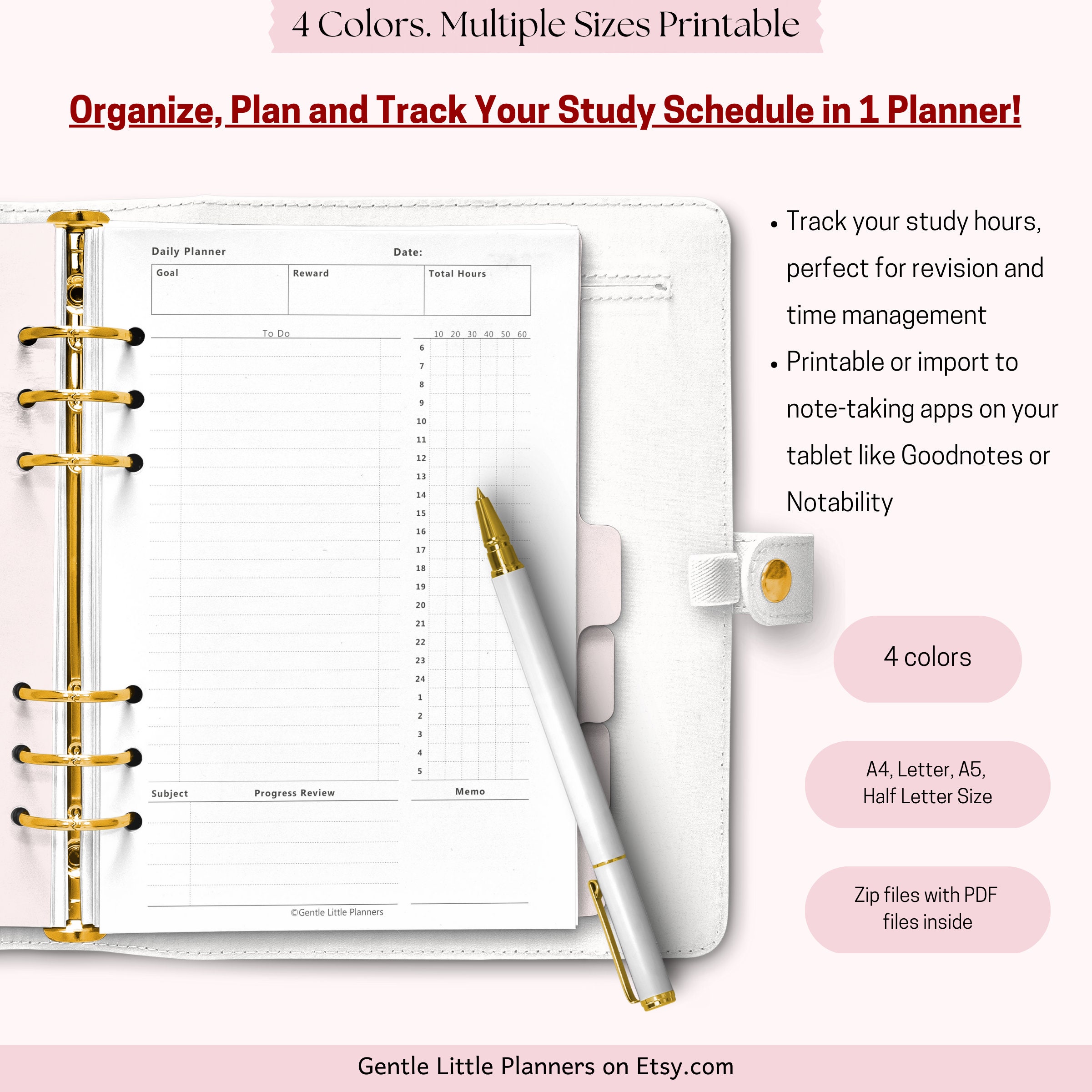 DAILY Study Planner Printable Exam Planner College Student Planner 10 ...