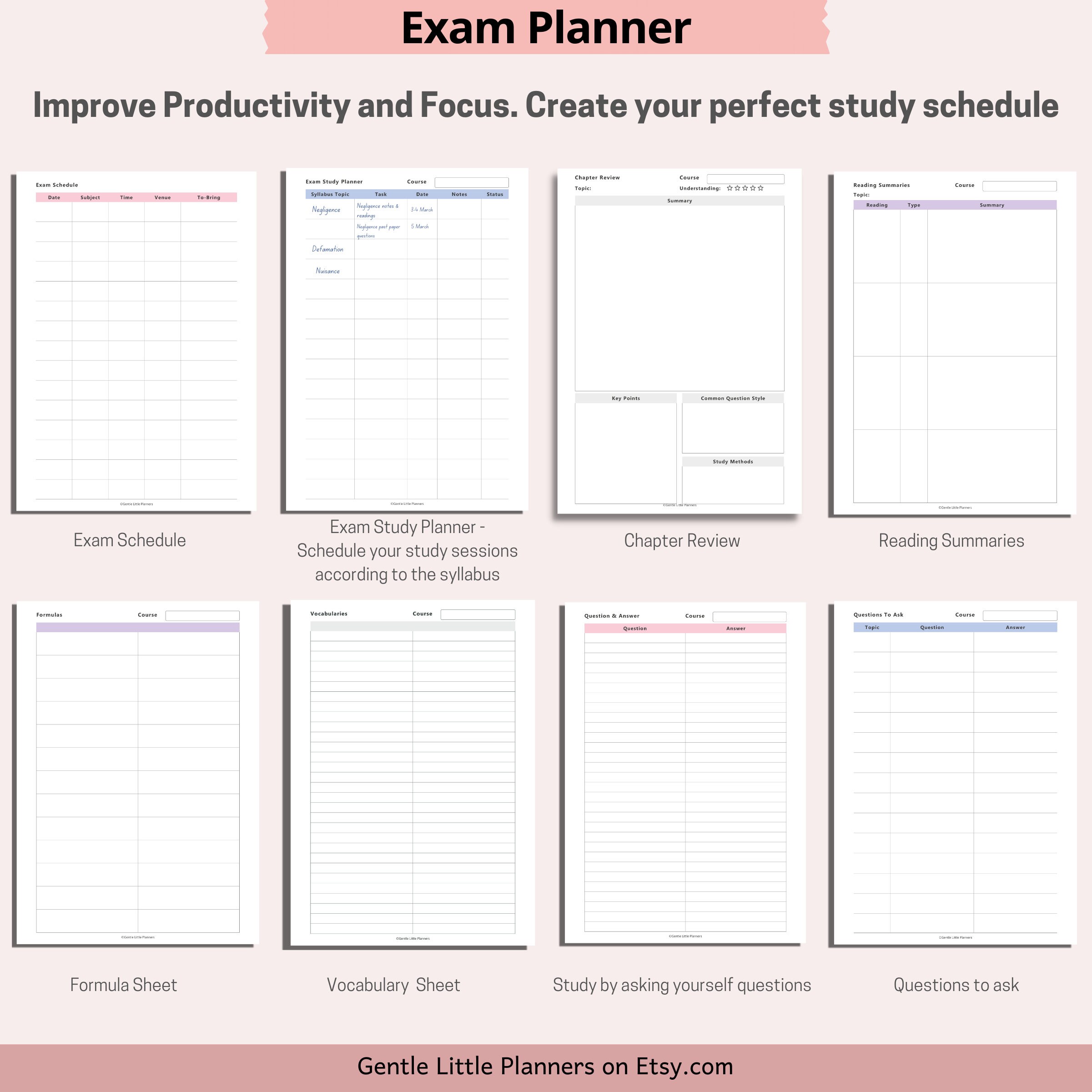 Exam Study Planner Printable College Student Planner - Etsy Hong Kong