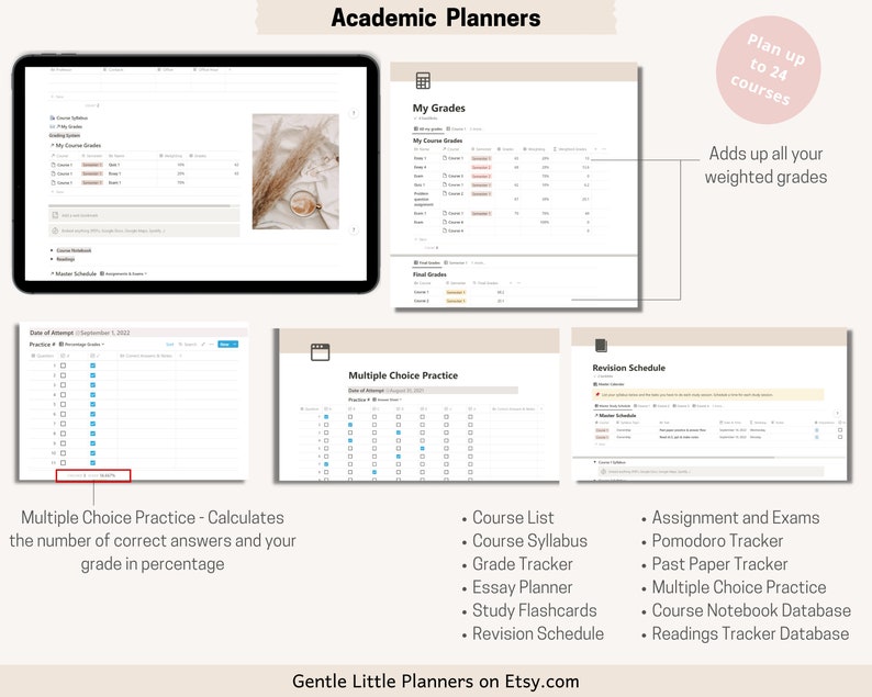 2025 Notion Template Student Planner, College Planner Editable Academic Planner Study Tracker ...