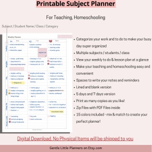 Undated Weekly Planner Printable Subject Planner Teacher Planner ...