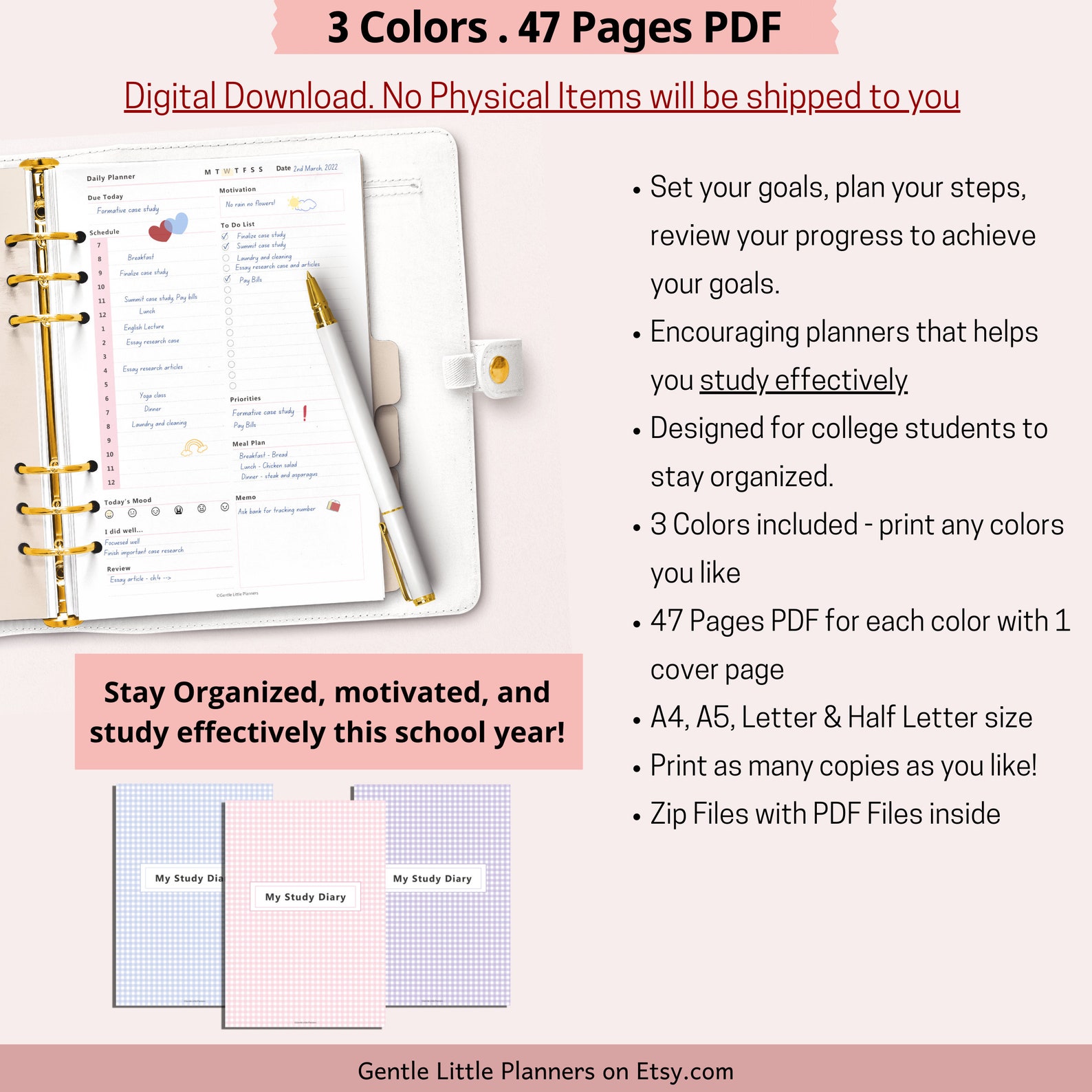 College Student Planner Printable, Study Planner, Academic Planner ...