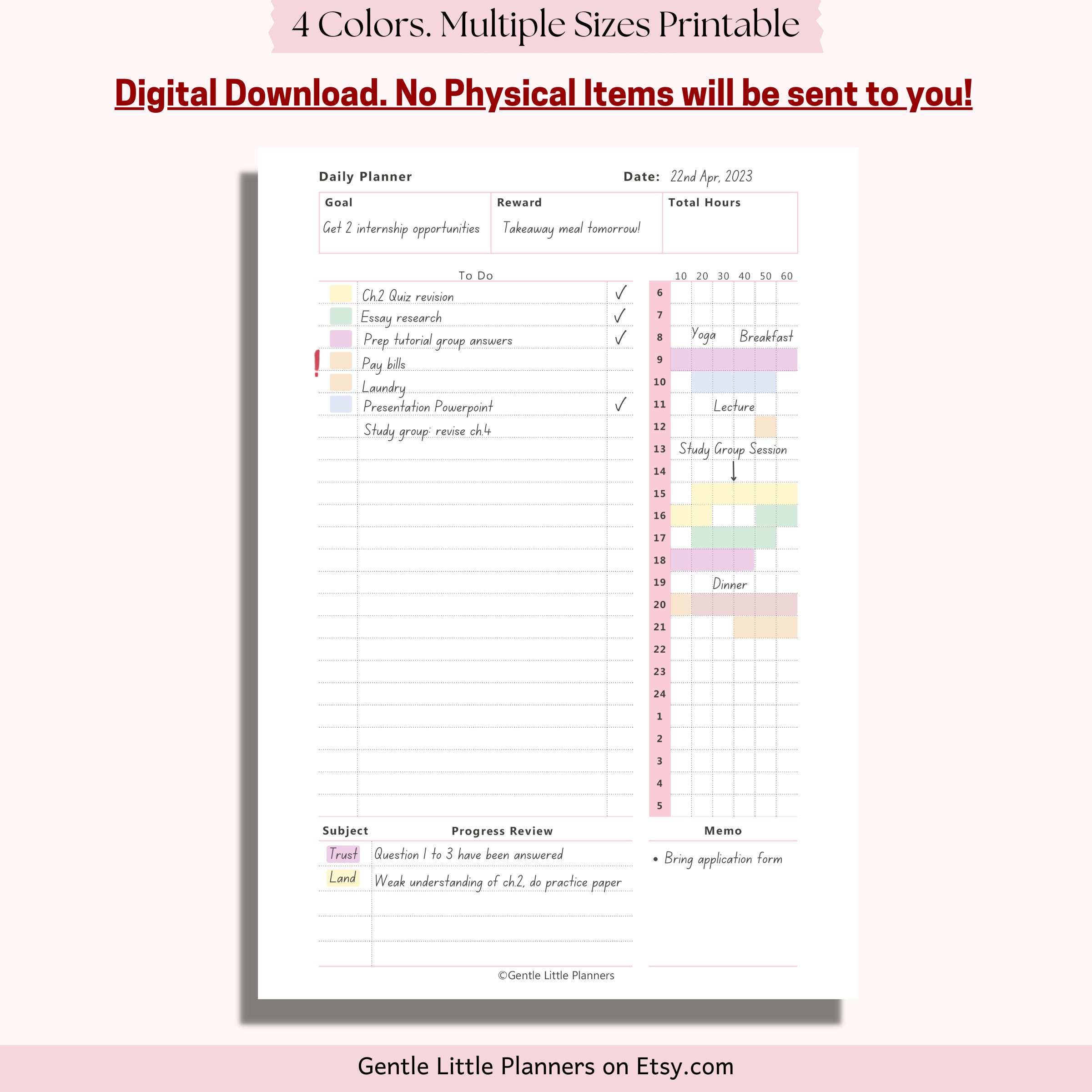 DAILY Study Planner Printable Exam Planner College Student Planner 10 ...