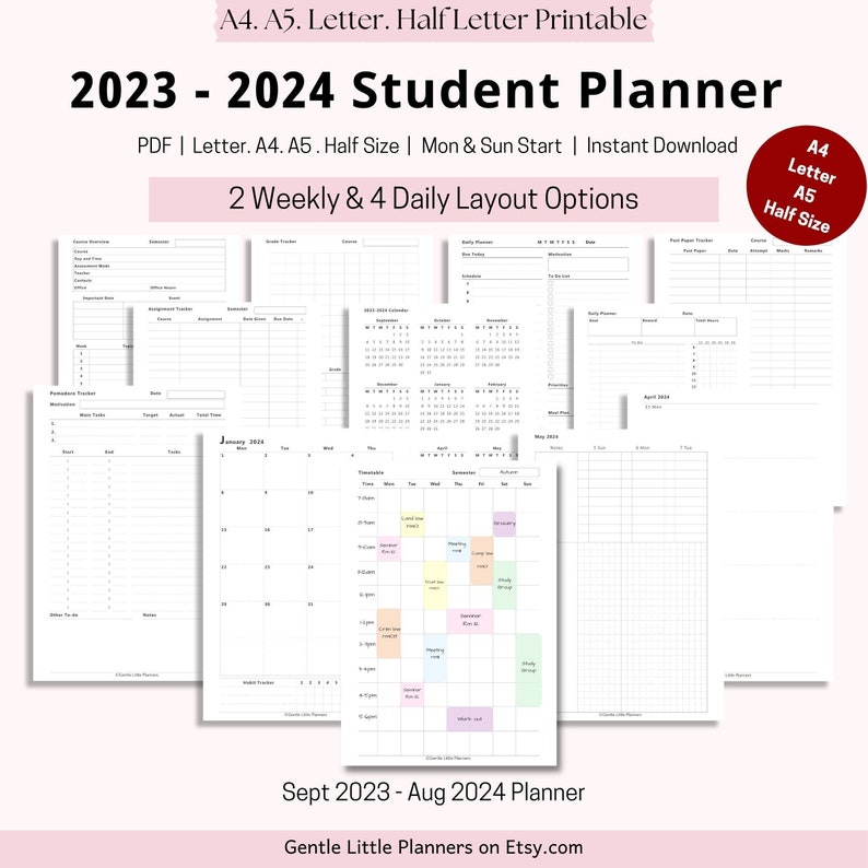 2023 2024 Student Planner Printable Academic Planner College - Etsy