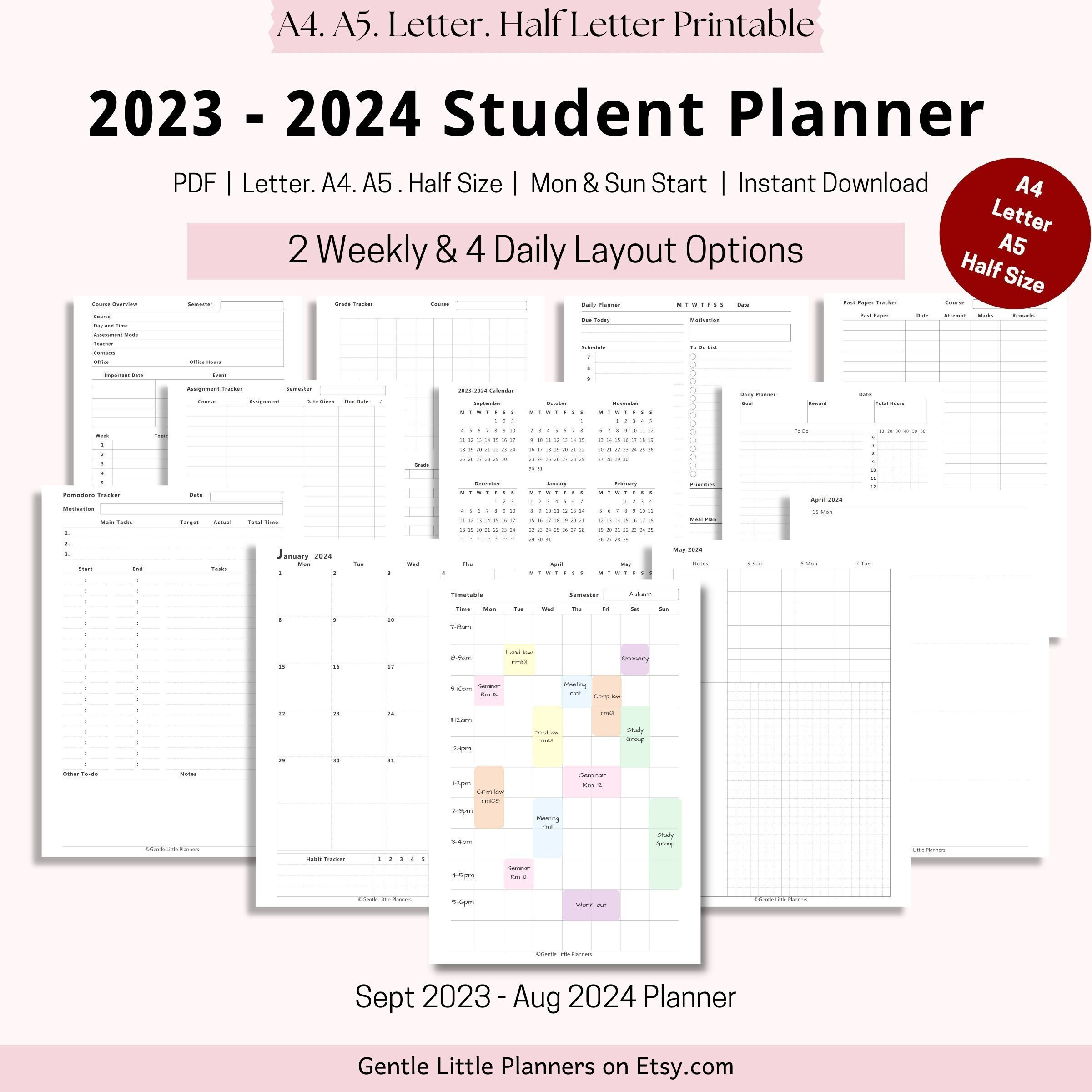 2023 2024 Student Planner Printable Academic Planner College - Etsy