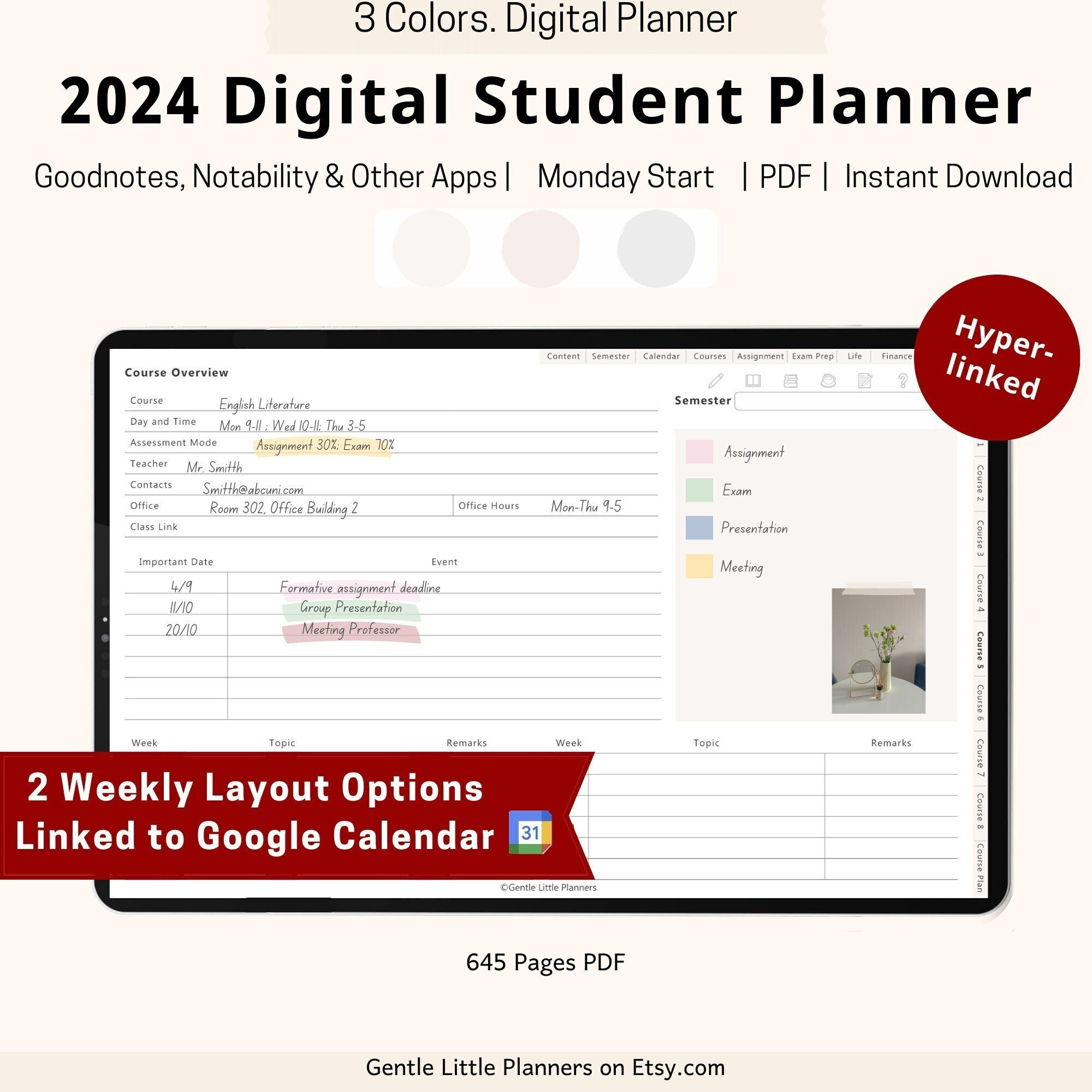 2024 Digital Student Planner, College Academic Planner Links to Google ...