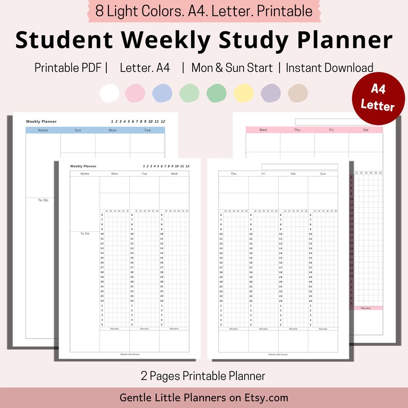 Student Weekly Study Planner Printable 10 Minute Planner | Etsy Australia