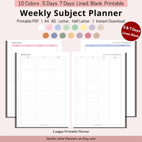Undated Weekly Planner Printable Subject Planner Teacher | Etsy Hong Kong