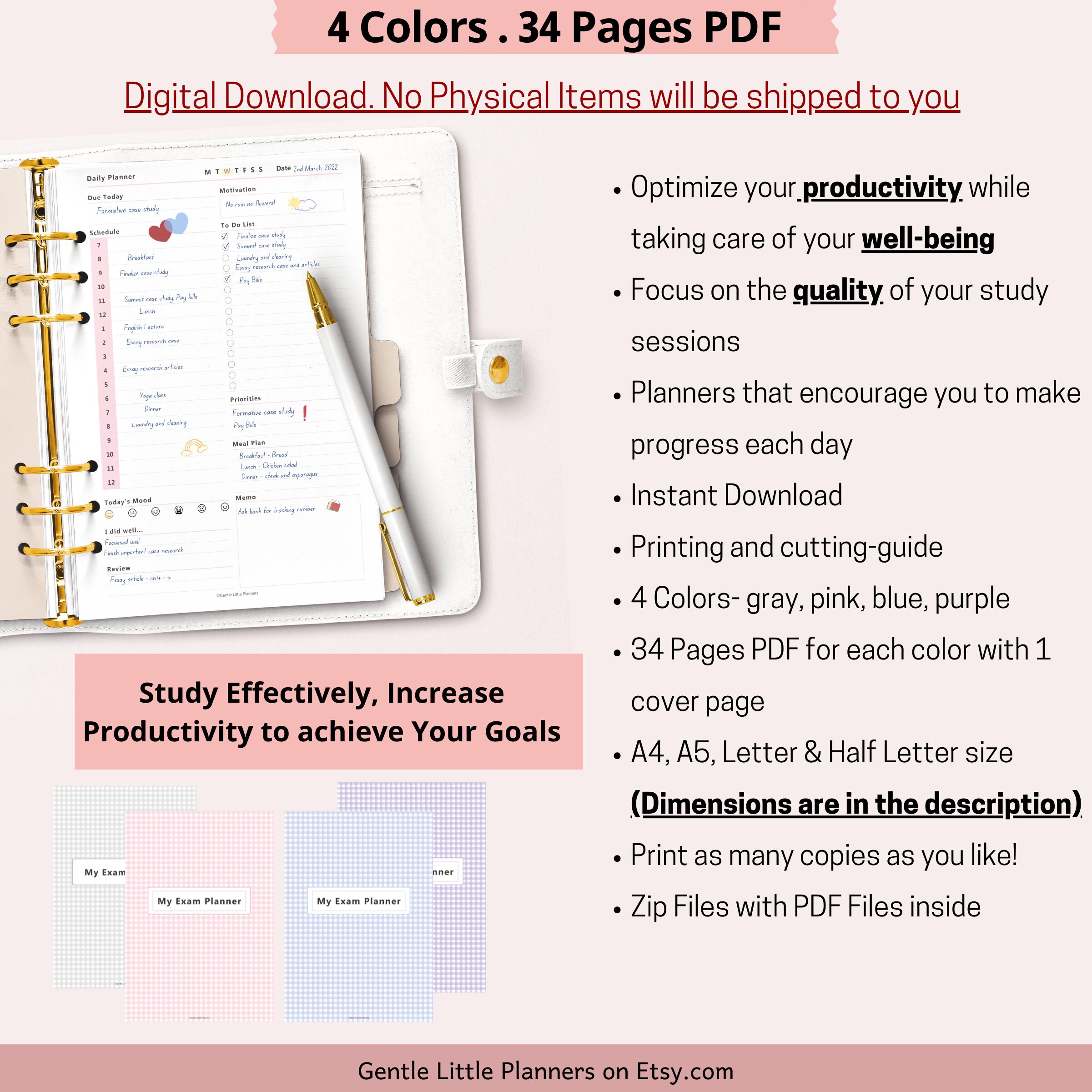 Exam Study Planner Printable College Student Planner - Etsy Hong Kong