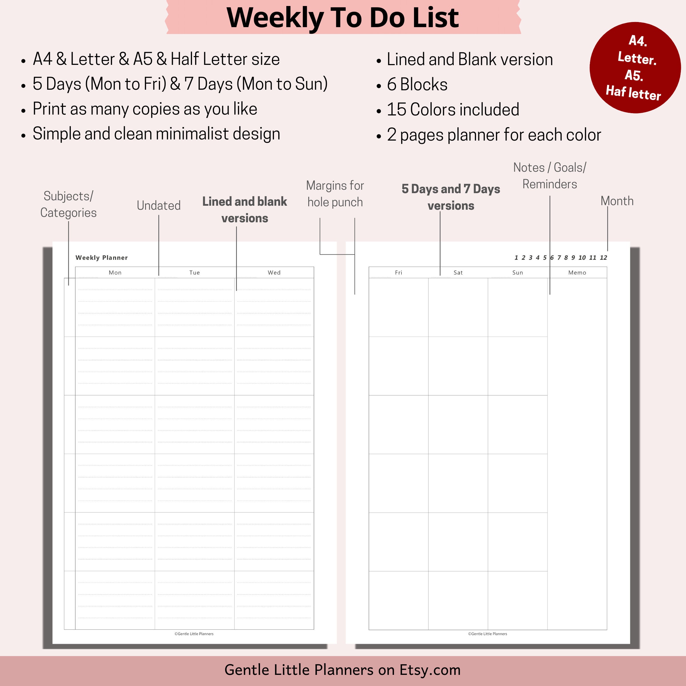Undated Weekly Planner Printable Subject Planner Teacher - Etsy Hong Kong
