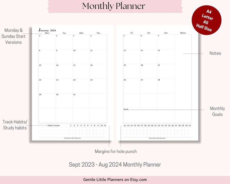 2023 2024 Student Planner Printable Academic Planner College Study ...