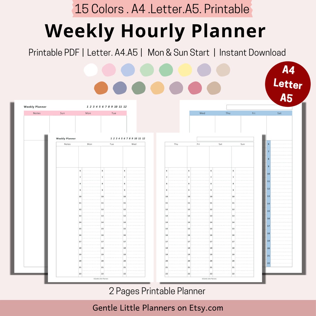Weekly Hourly Planner Printable, Undated Weekly Schedule, 30 Minutes ...