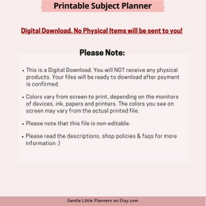 Undated Weekly Planner Printable Subject Planner Teacher Planner ...