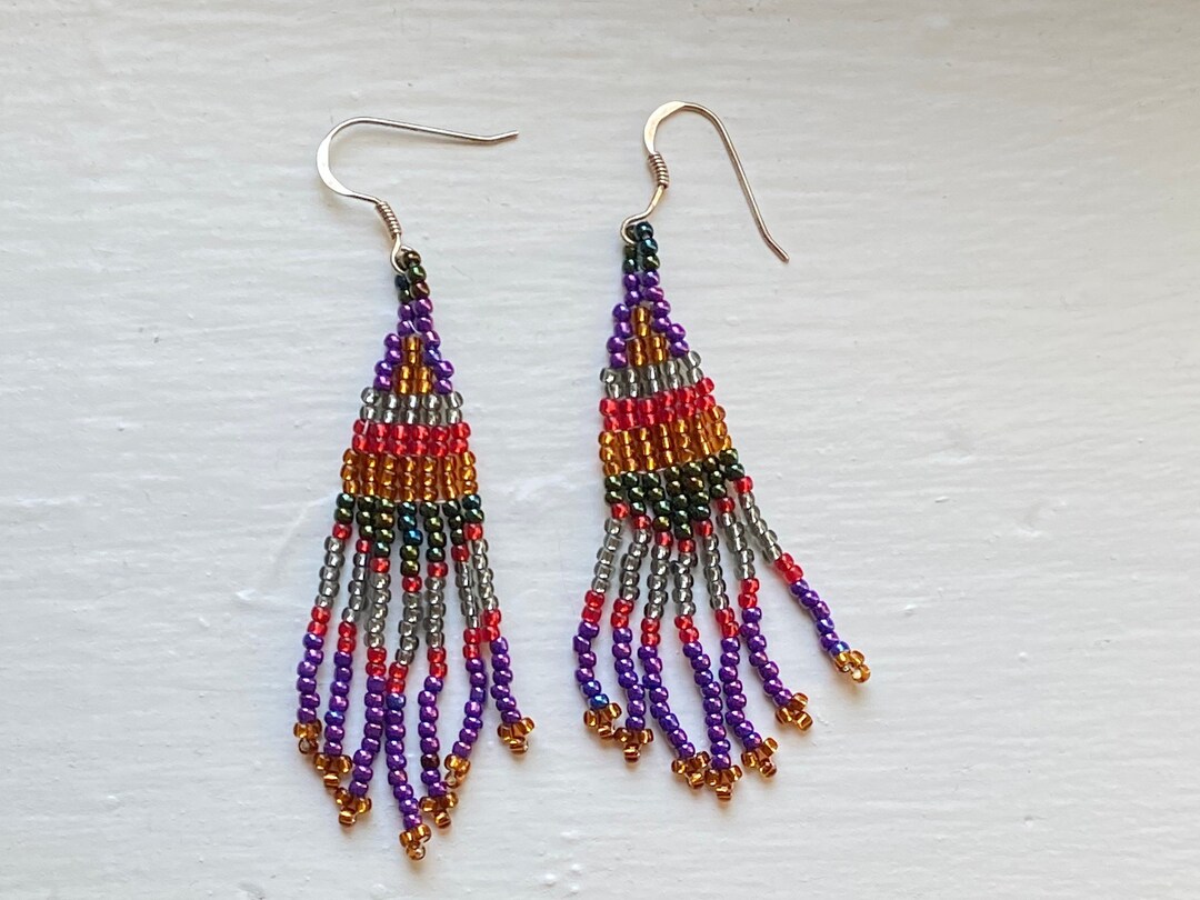 Beaded Fringe Earrings - Etsy