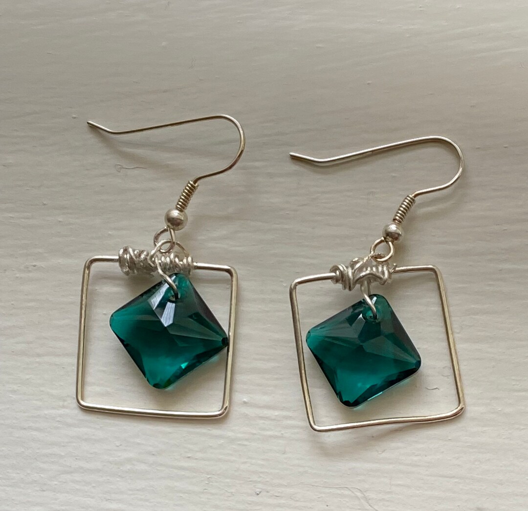 Sterling Silver, Square Crystal Earrings - Etsy