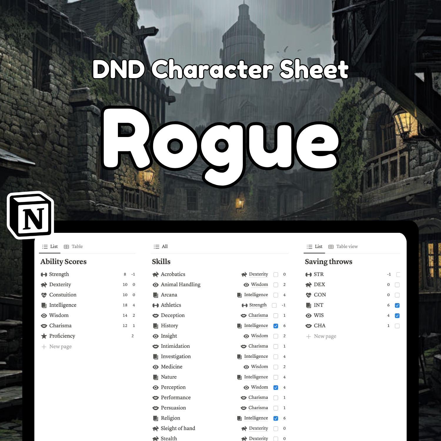 D&D 5e Rogue Class Notion Template | Character Sheet | Dungeons and Dragons | Dnd Notebook | Dnd ...