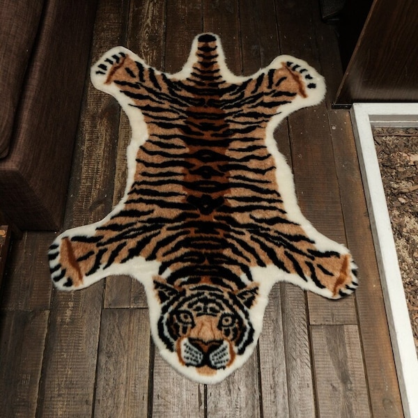 White Tiger Leopard Rug - Etsy