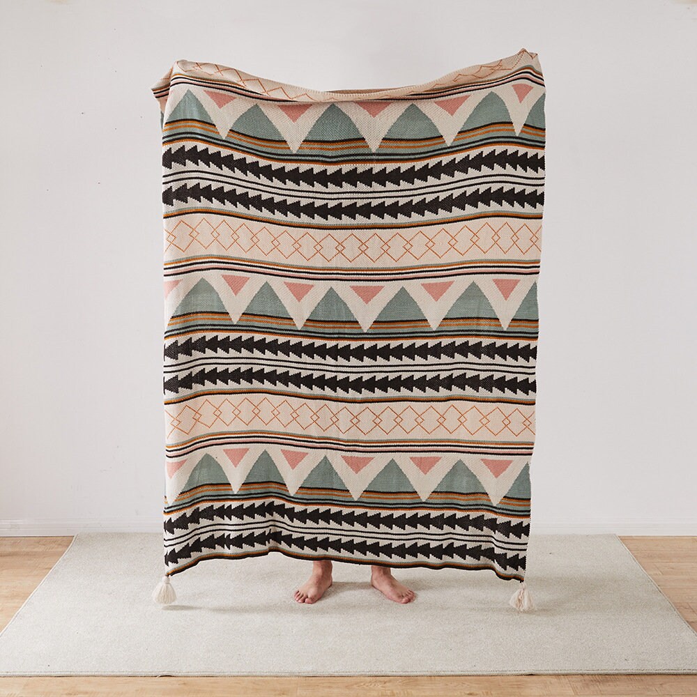 Boho Geometric Triangle Woven Blanket Double-sided Reversible - Etsy