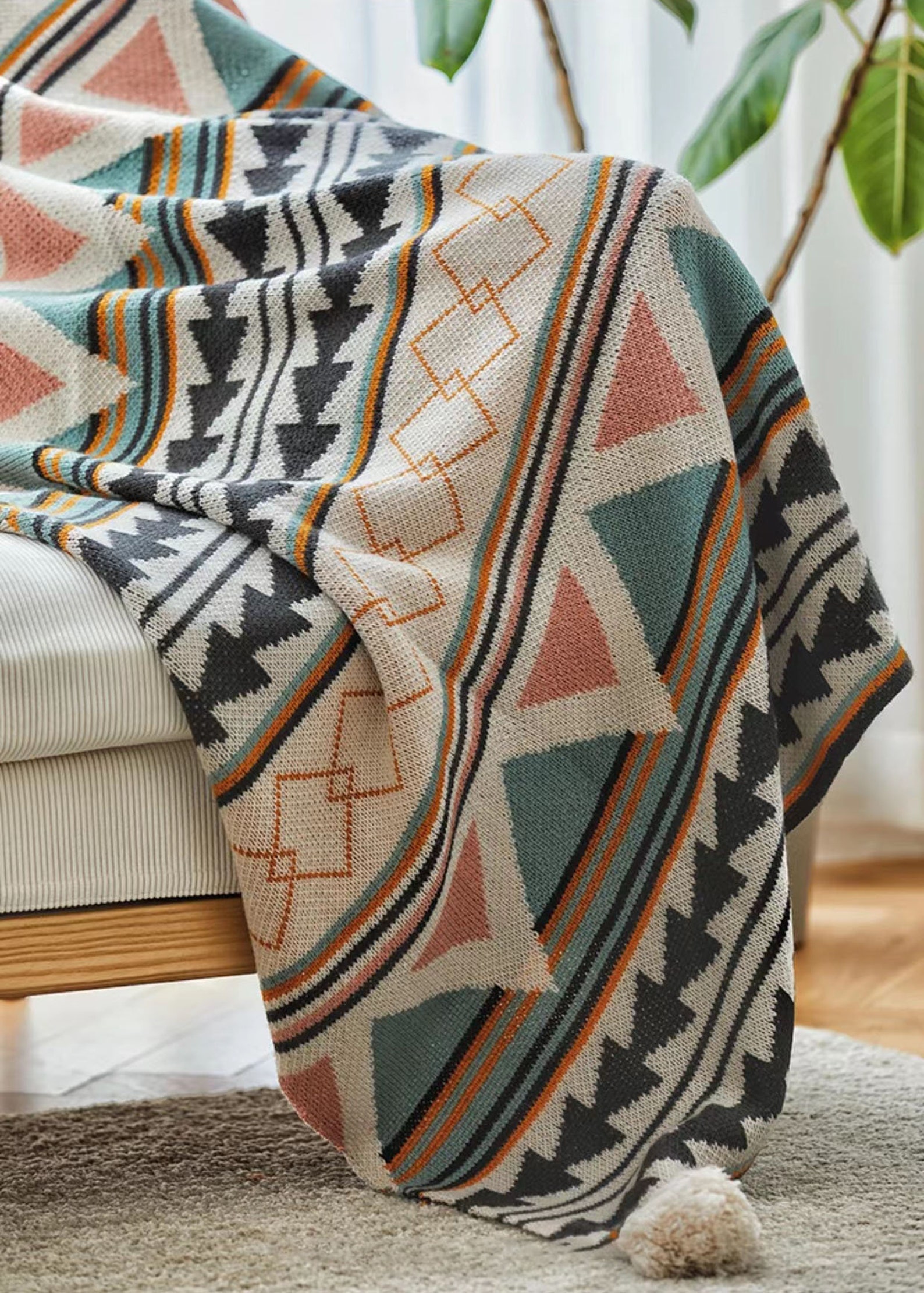 Boho Geometric Triangle Woven Blanket Double-sided Reversible - Etsy