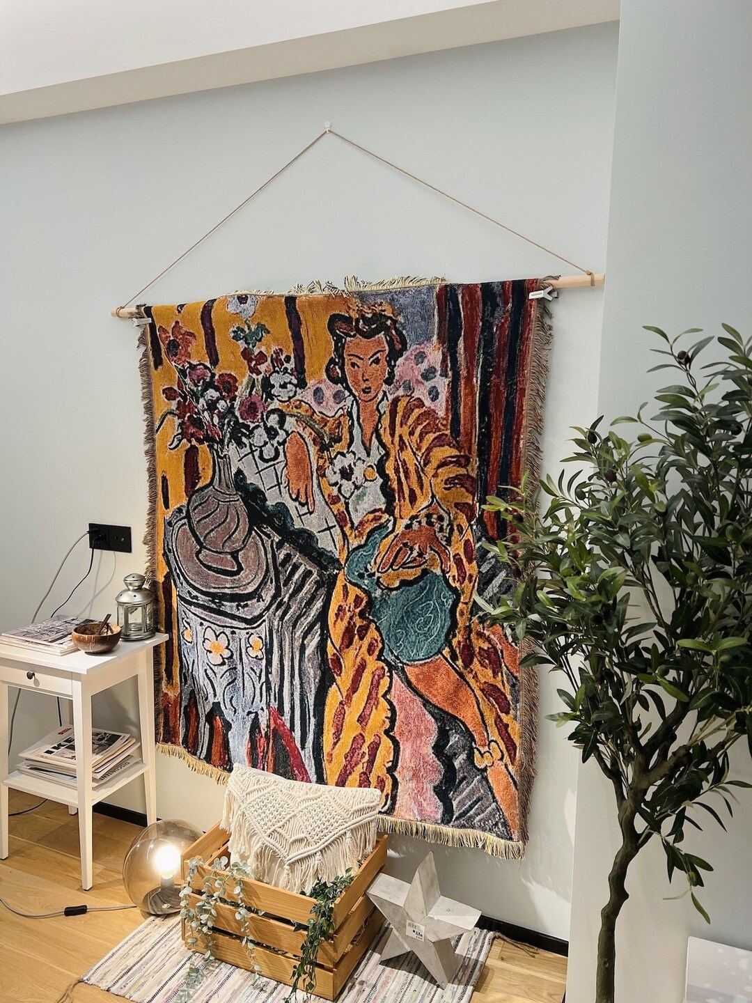 Woman Woven Blanket Oil Painting Matise Fauvism Double Knitted Tapestry ...