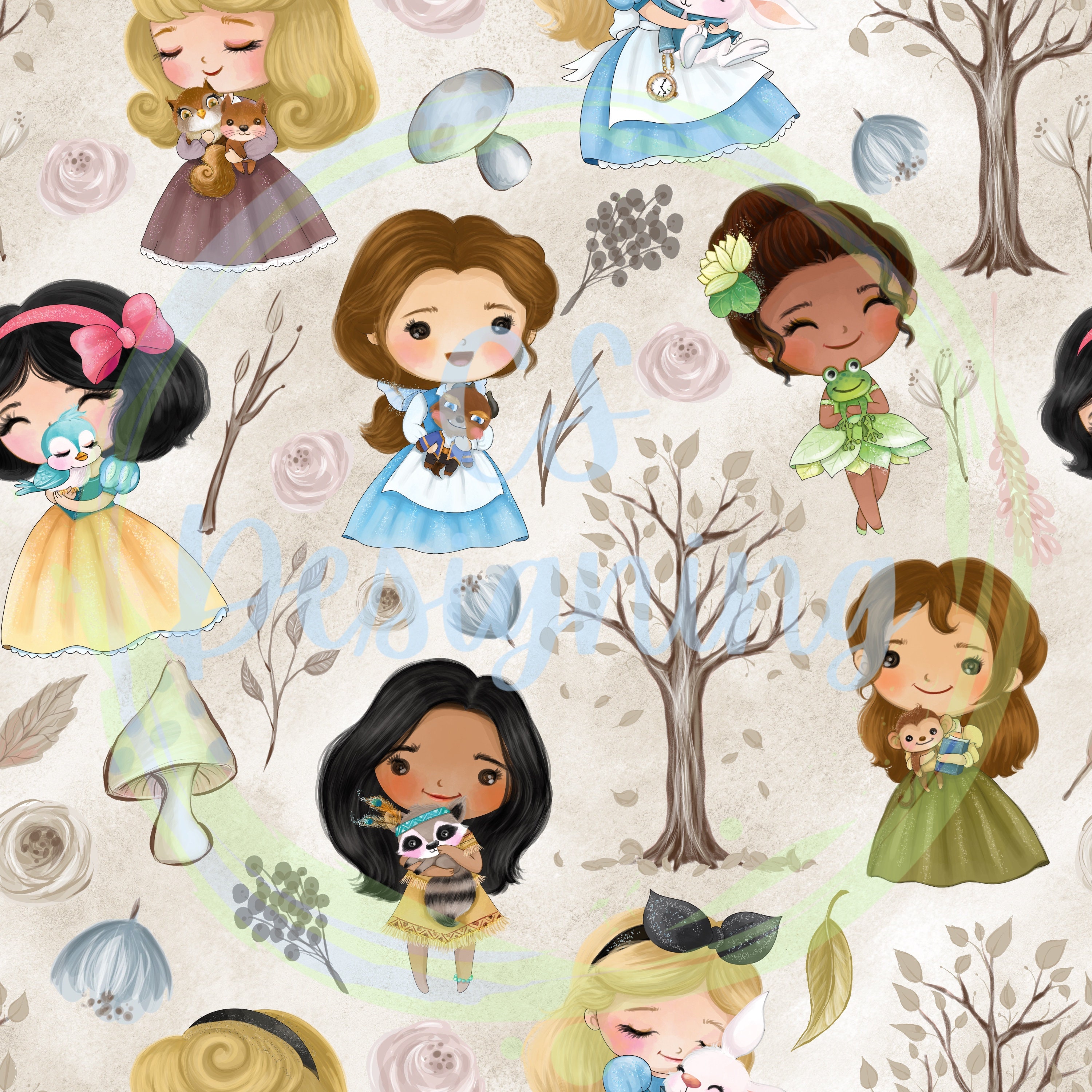 Clip Art & Image Files Ocean princess seamless,Seamless Pattern,Digital ...