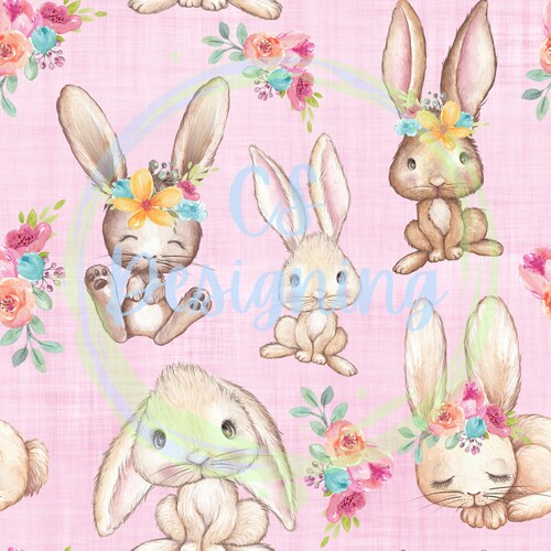 Watercolor Floral Rabbit Seamless Pattern Digital Paper - Etsy