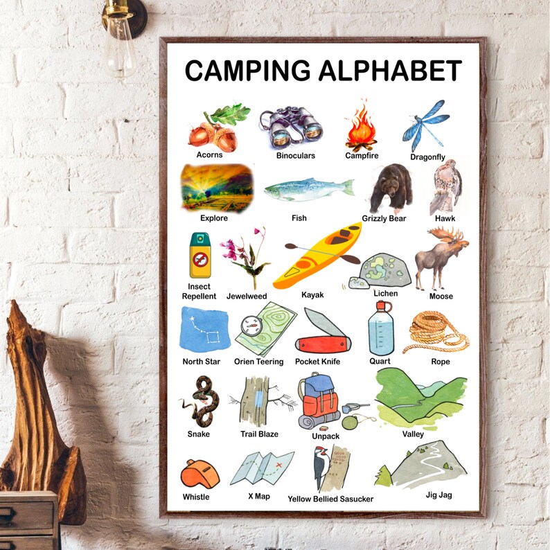 Camping Alphabet Poster Camping Wall Art Adventure Signs for | Etsy