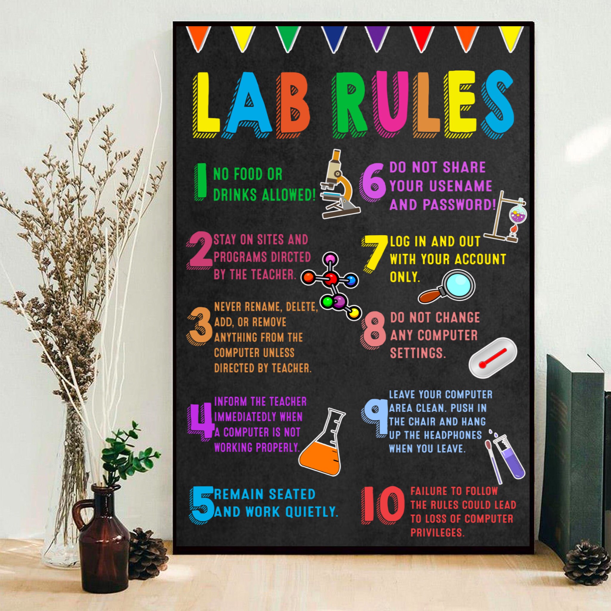 Lab rules teacher poster Back to school teacher gifts Back | Etsy