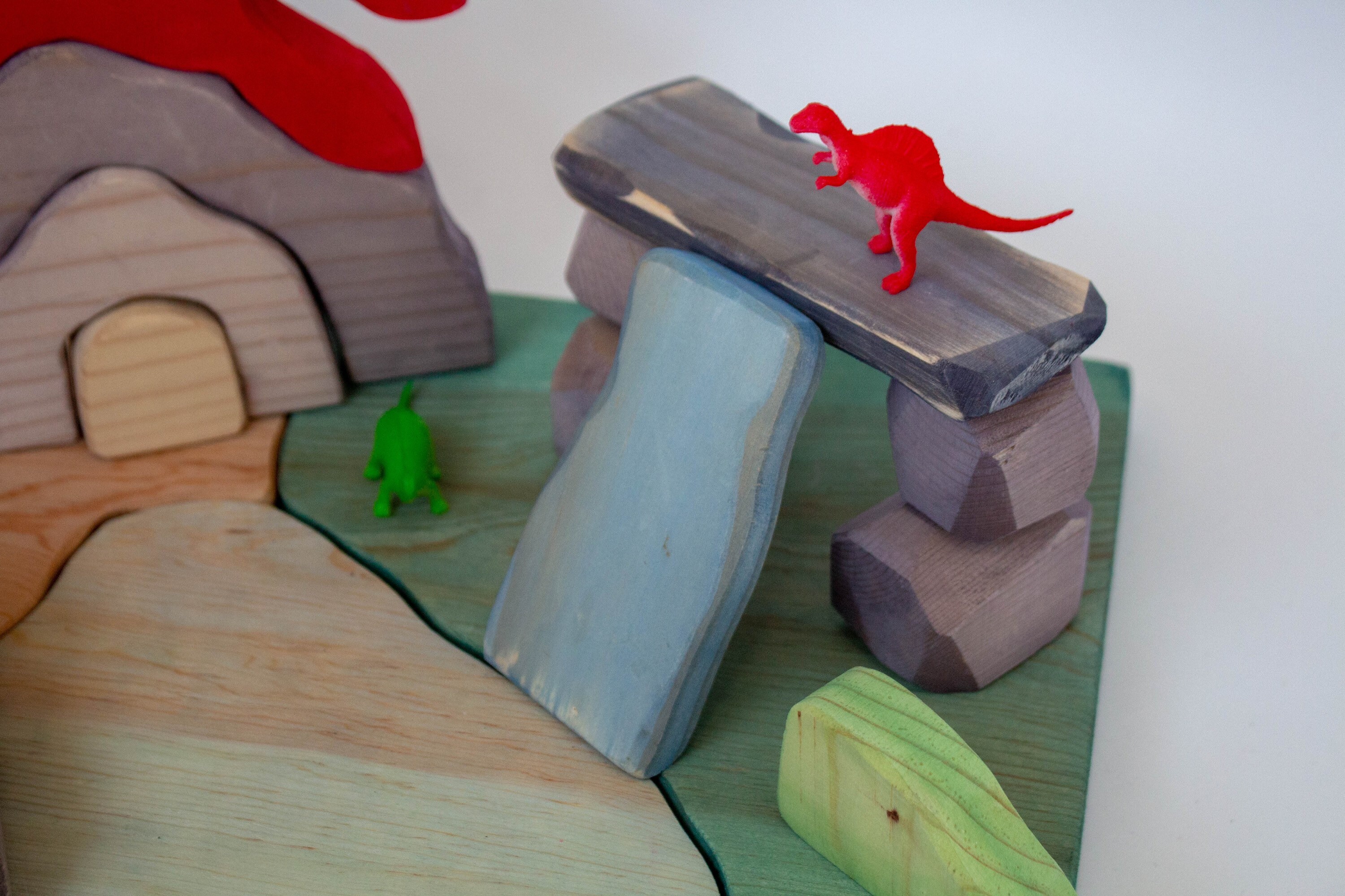 Dinosaur Pretend Play | Wood Toys | Volcano | Wooden Stack Toys ...