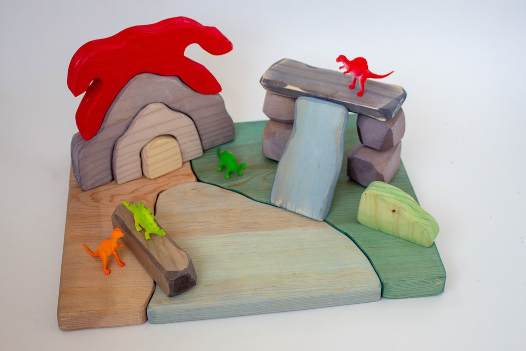 Dinosaur Pretend Play | Wood Toys | Volcano | Wooden Stack Toys ...