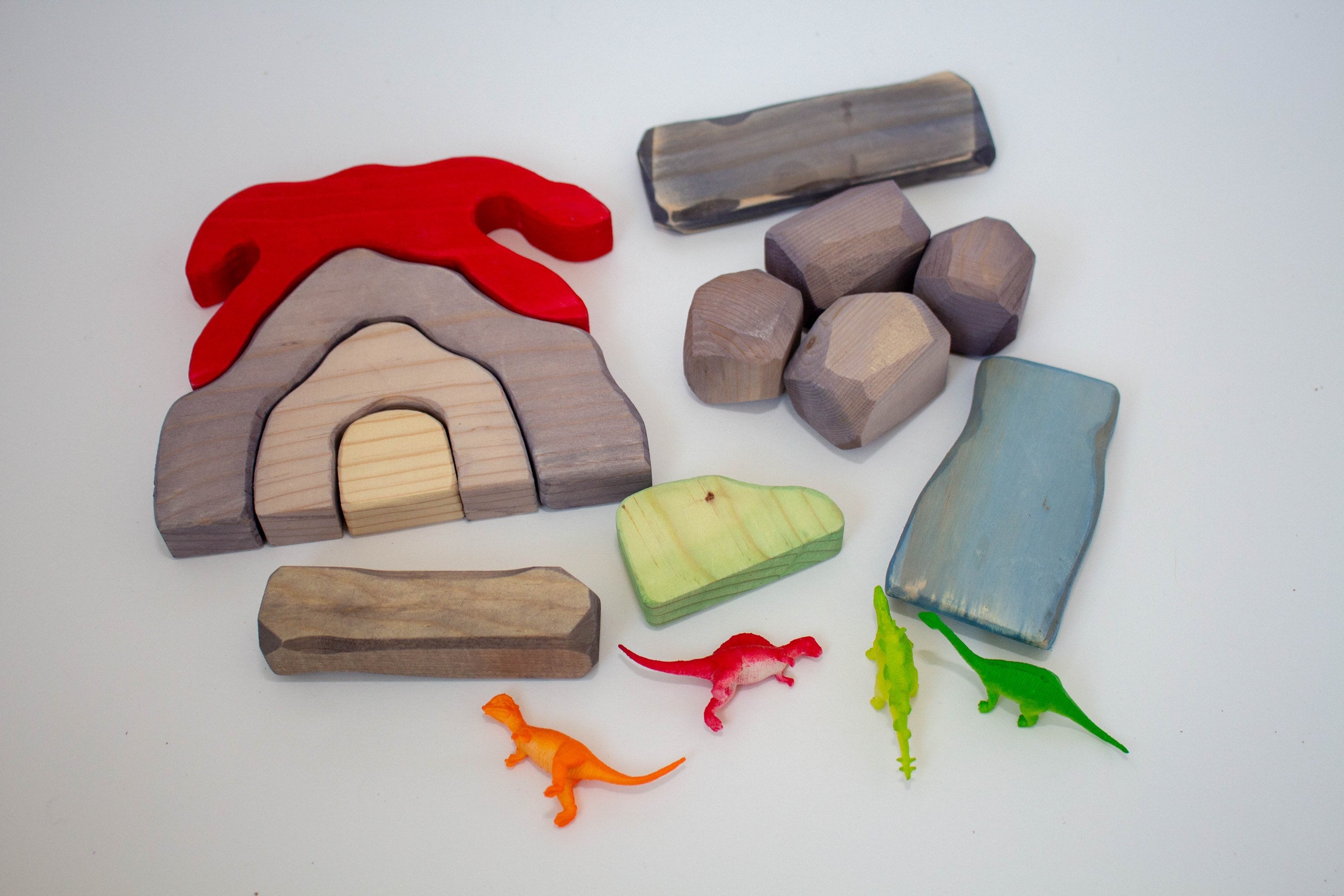 Dinosaur Pretend Play | Wood Toys | Volcano | Wooden Stack Toys ...