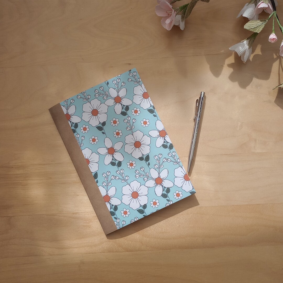 A5 Blue Flower Notebook/sketchbook Paper Cover - Etsy