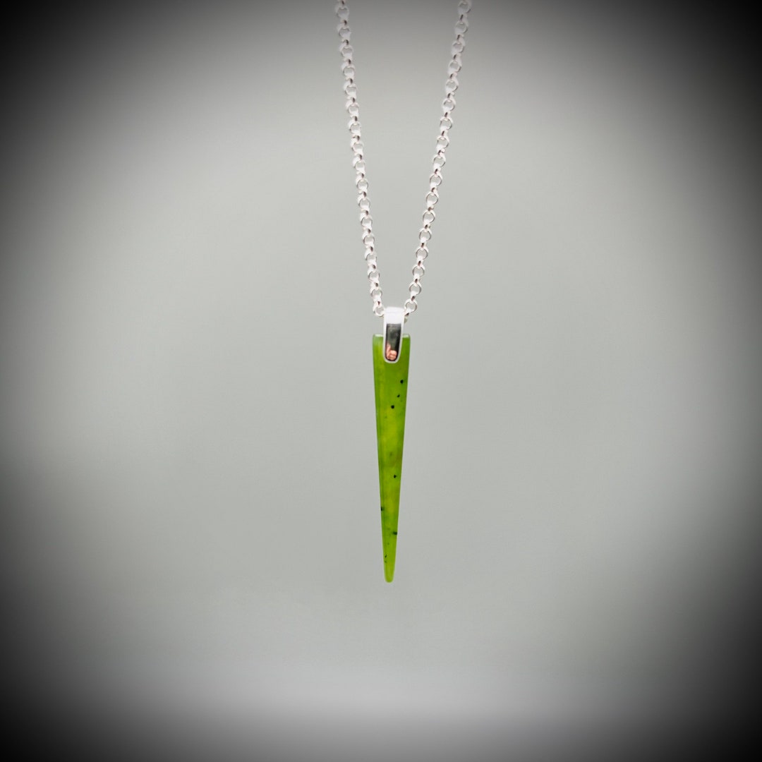 Jade Crystal Necklace, Jade and Silver Pendant, Jade Spike Necklace ...