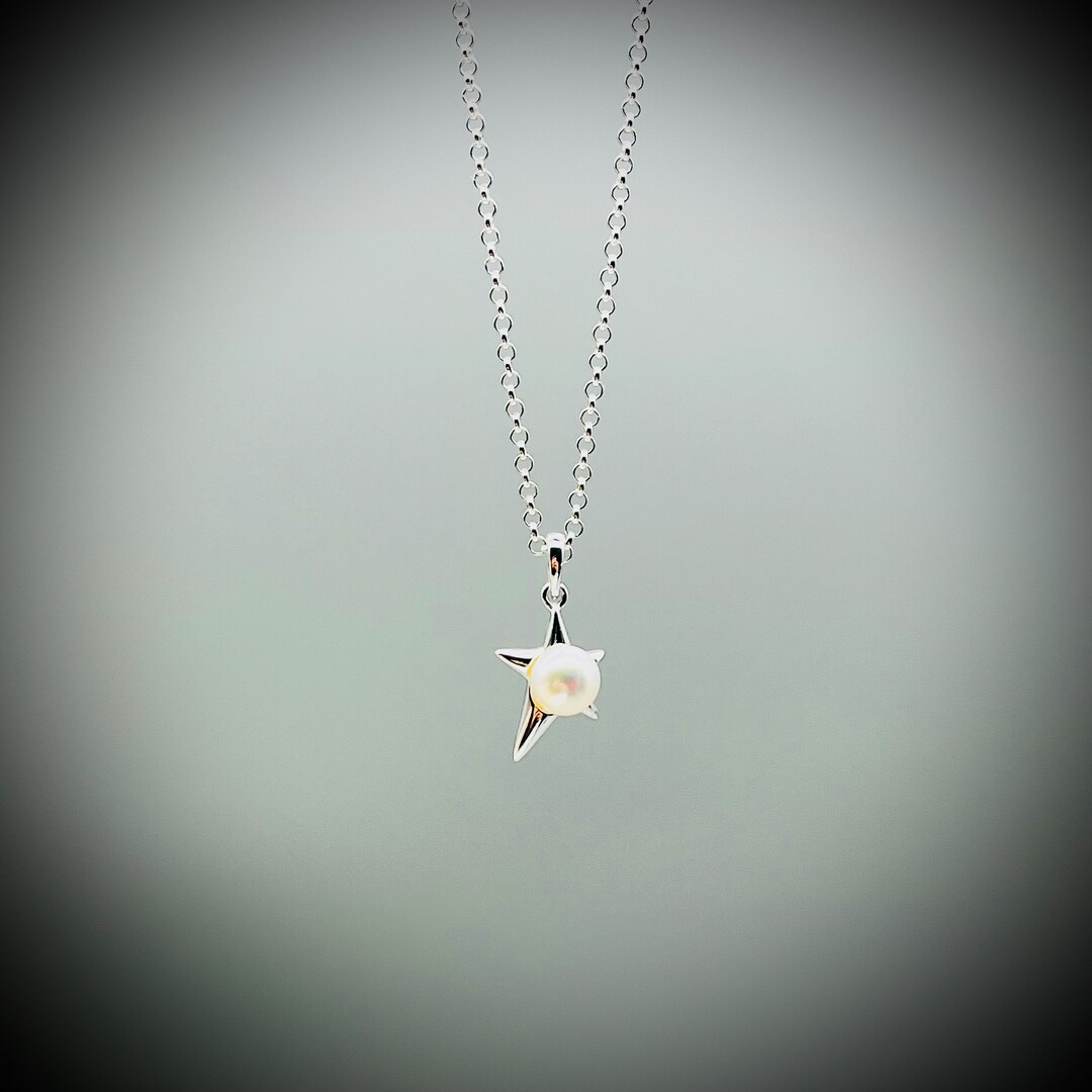Pearl and Sterling Silver Necklace, Silver Star Necklace, Pearl Star ...