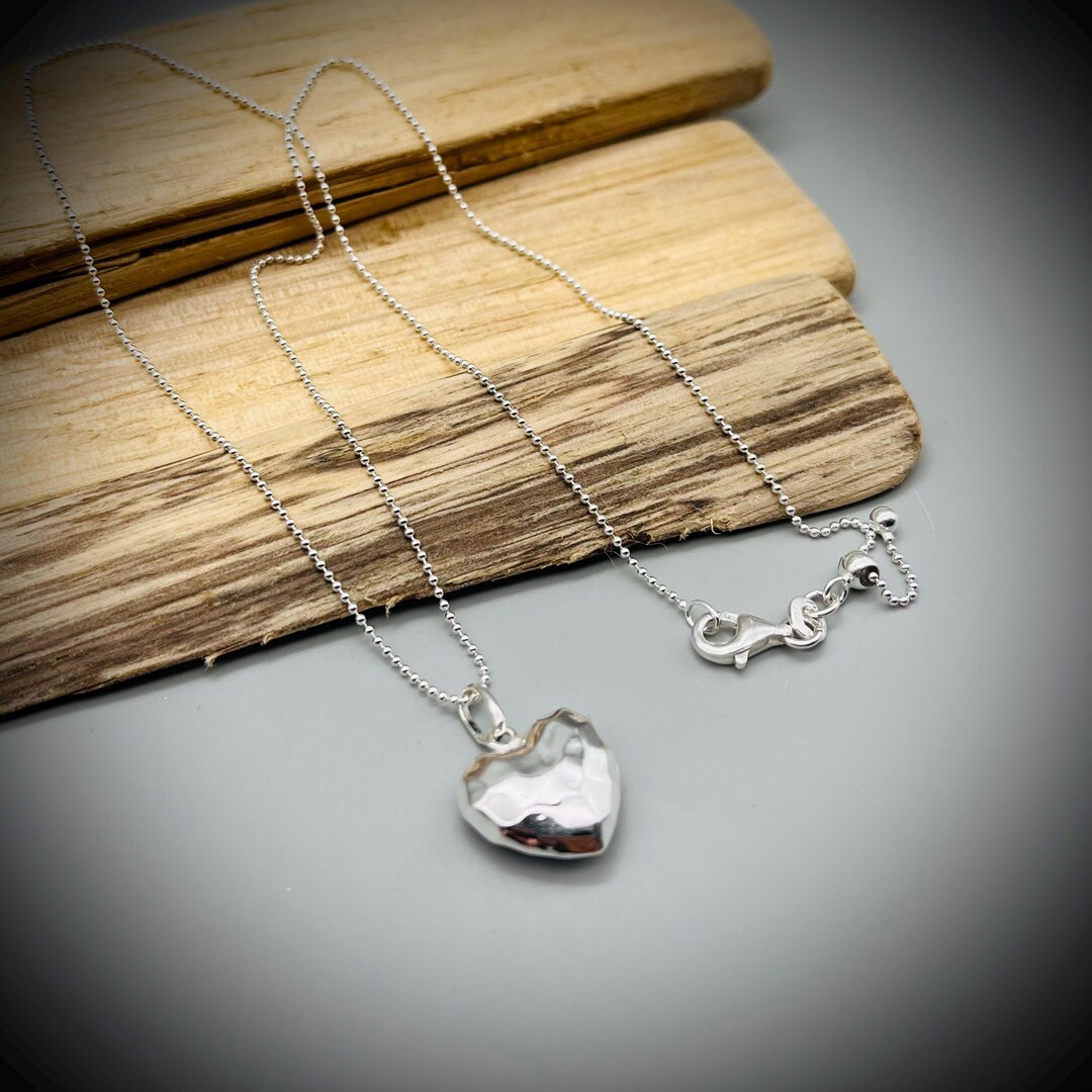 Organically Formed Sterling Silver Heart Pendant, Hammered Silver Heart ...