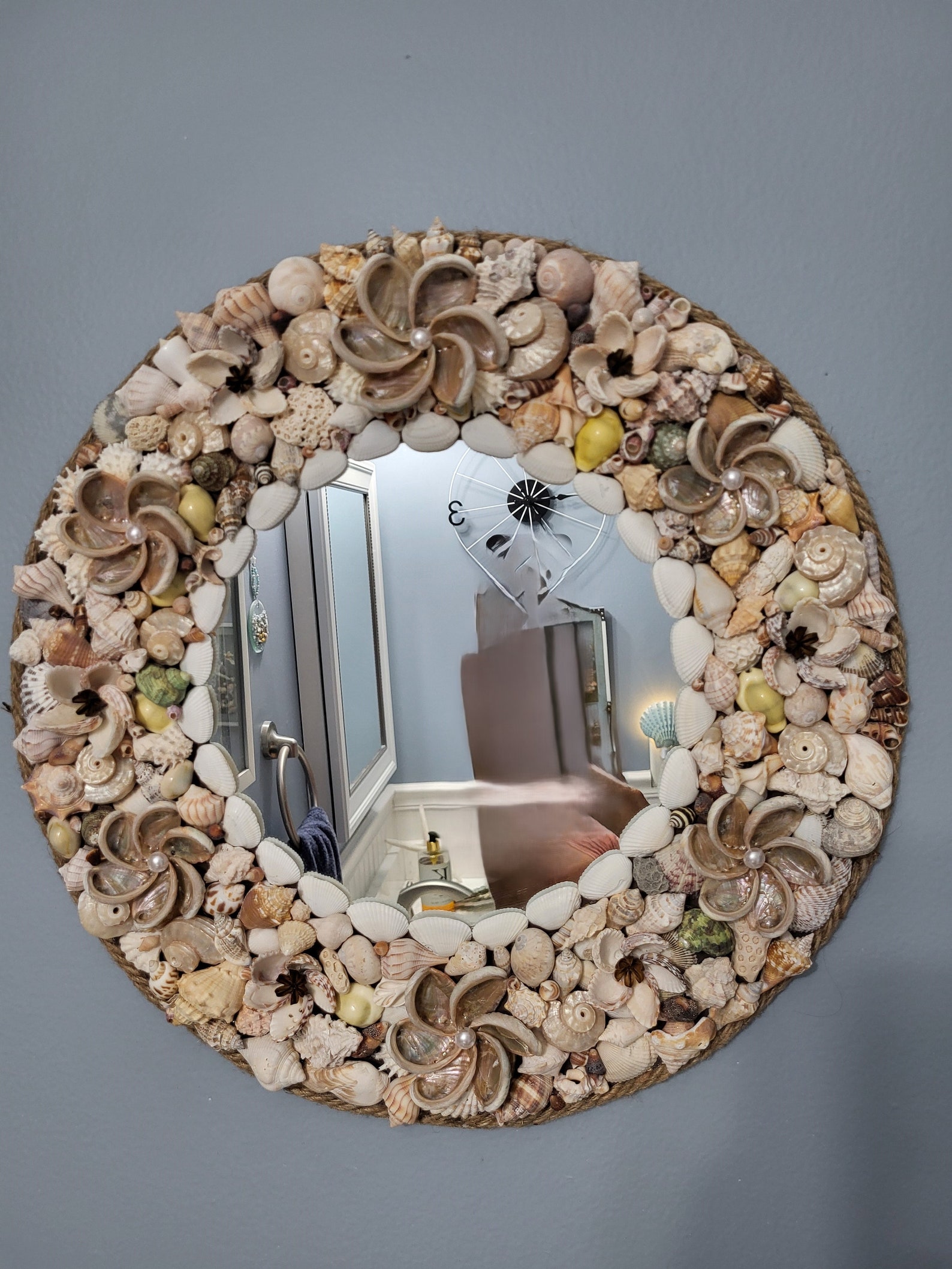 Beach Decor Seashell Mirror, Nautical Decor Shell Mirror, Coastal Decor ...