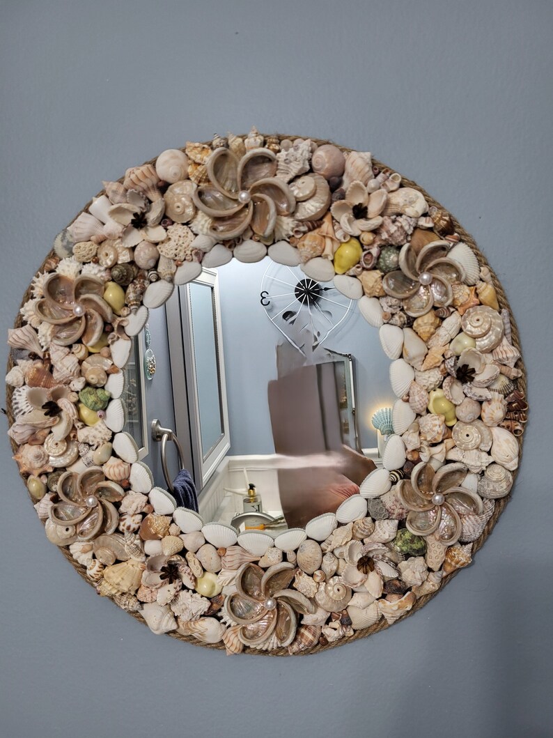 Beach Decor Seashell Mirror, Nautical Decor Shell Mirror, Coastal Decor ...