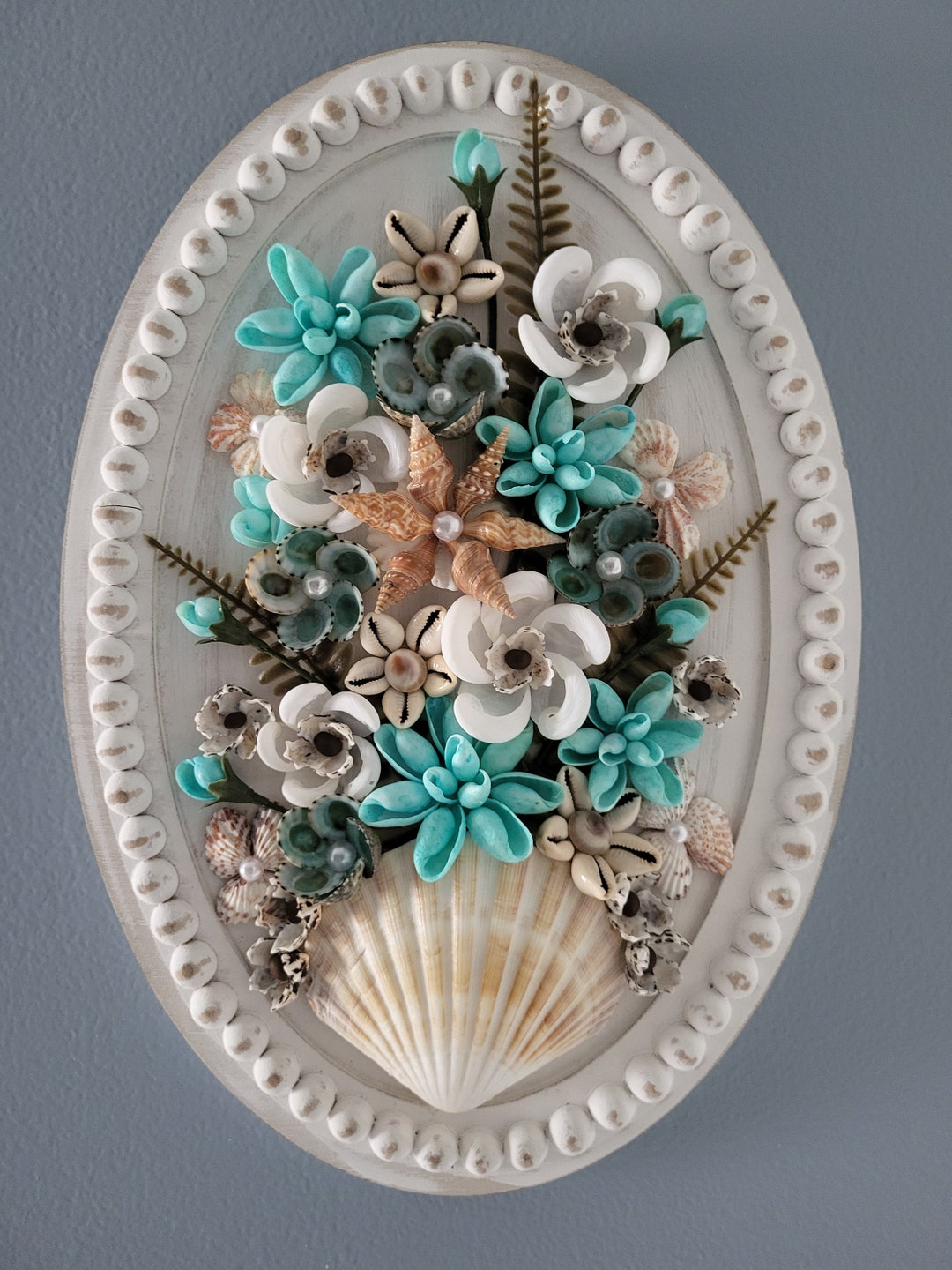 Seashell Wall Art, Coastal, Nautical, Beach Decor, Seashell Flowers ...
