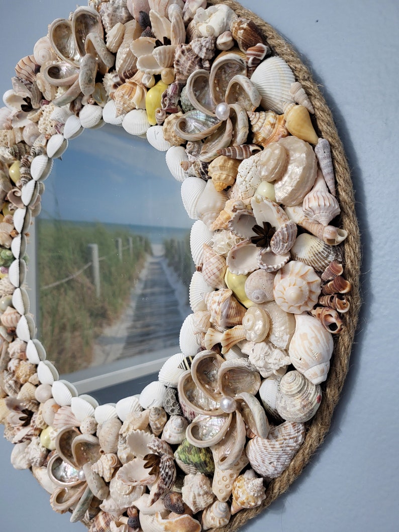 Beach Decor Seashell Mirror, Nautical Decor Shell Mirror, Coastal Decor ...