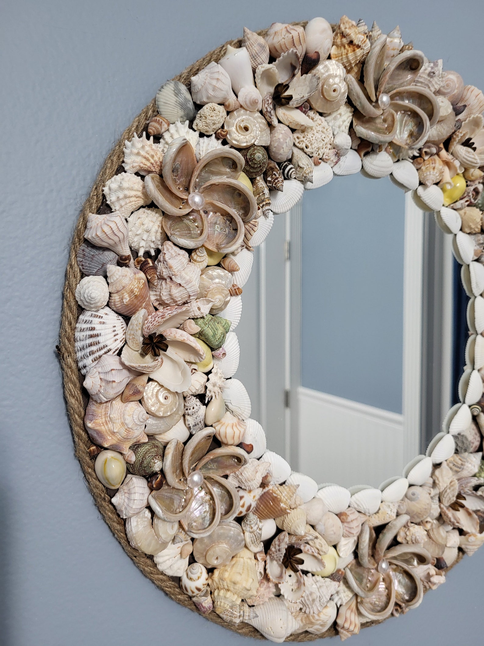 Seashell Mirror, Nautical Wall Decor, Coastal Art, Handmade - Etsy