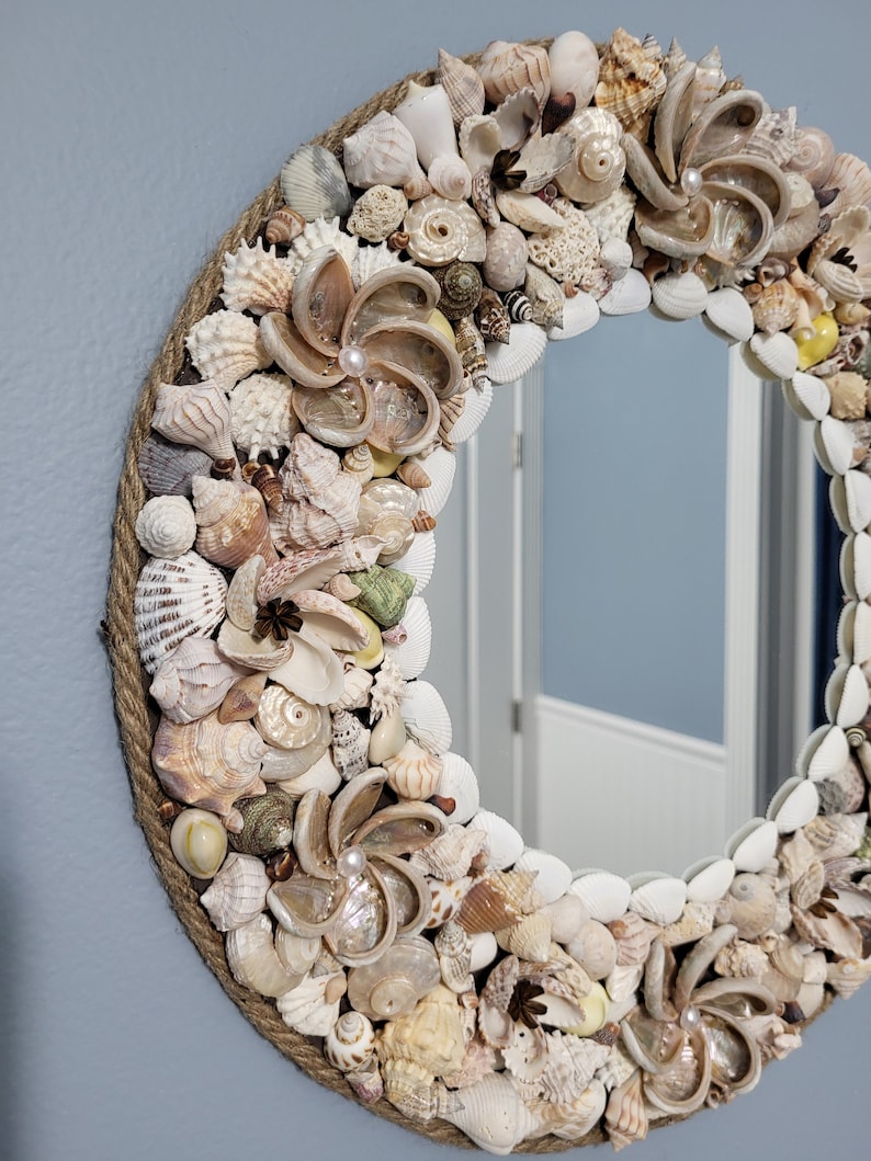 Seashell Mirror, Nautical Wall Decor, Coastal Art, Handmade - Etsy