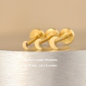 Titanium Crescent Moon Threadless Push Pin Labret, Moon Flat Back Stud, Cartilage Tragus Helix ...