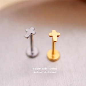 Titanium Cross Threadless Push Pin Labret, Cross Flat Back Earring, Cartilage Tragus Conch Helix ...