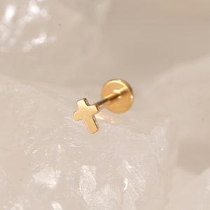 Titanium Cross Threadless Push Pin Labret, Cross Flat Back Earring ...