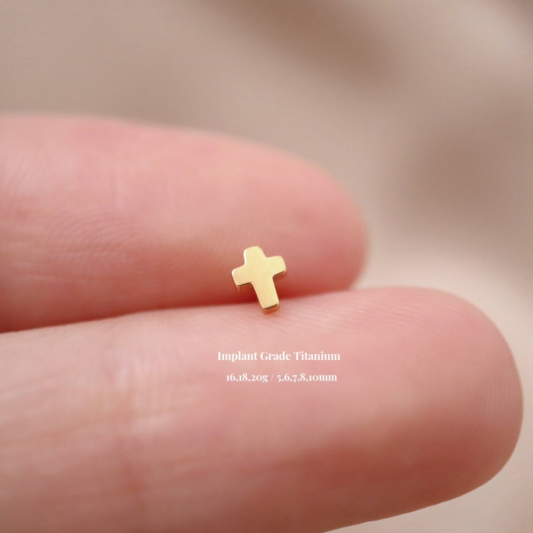 Titanium Cross Threadless Push Pin Labret, Cross Flat Back Earring, Cartilage Tragus Conch Helix ...