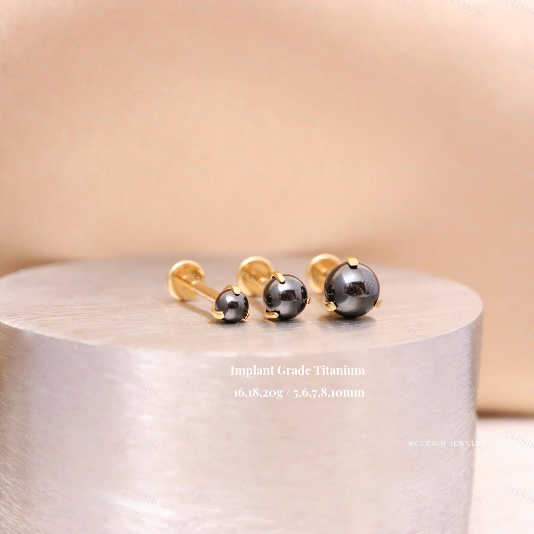 Titanium Black Threadless Push Pin Labret, 3mm 4mm 5mm Ball Flat Back ...