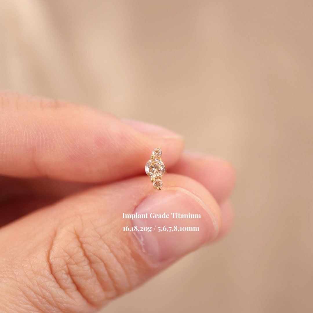 Titanium Climber Citrine Threadless Push Pin Labret, Curved Cz Flat ...