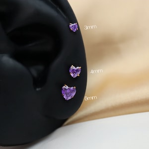 Titanium Amethyst Heart Cz Threadless Push Pin Labret, Flat Back ...